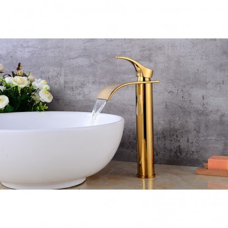 Bathroom Tap Set Retro Style Brass Waterfall Golden set Tall Waterfall ...